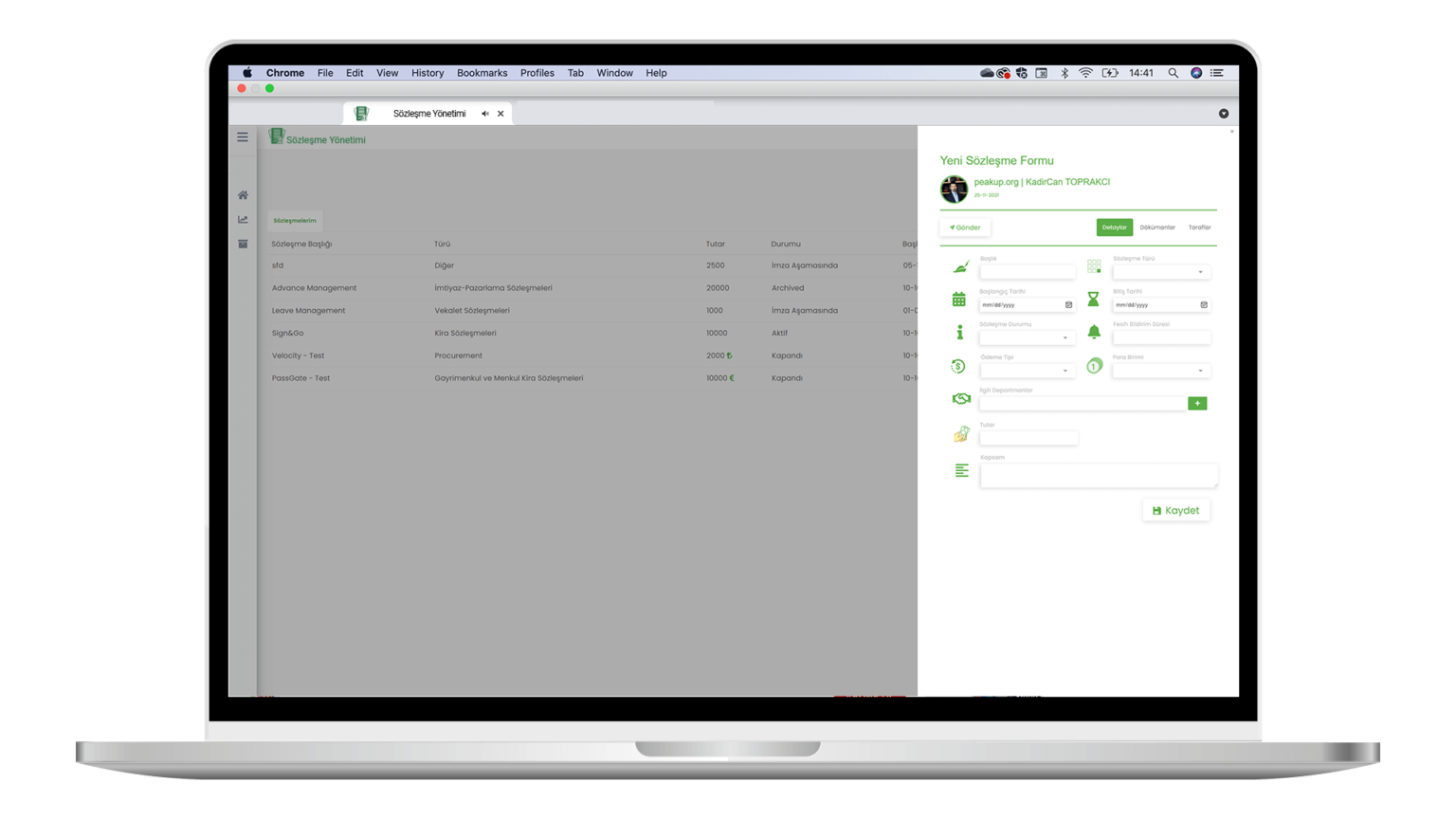 Contract Management Application - PEAKUP TEKNOLOJİ A.Ş.